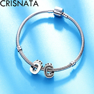 Letter C Charms, Initial C Alphabet Beads in Vintage 925 Sterling Silver, fits Pandora Women Charm Bracelet, Gift for Christmas/Cousin/Couple