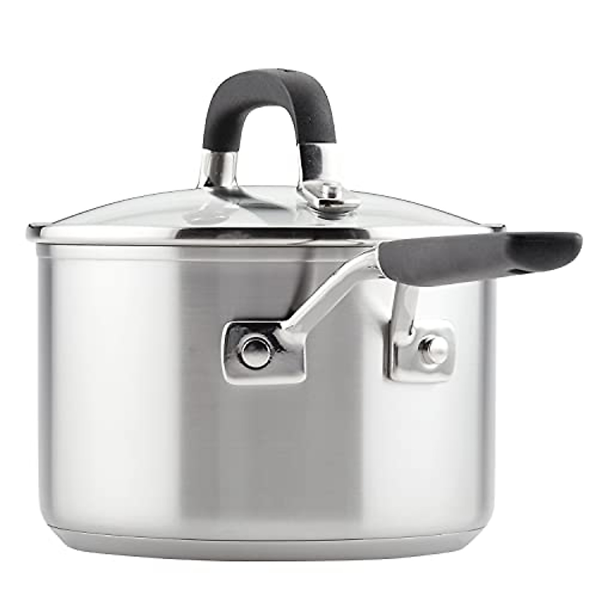 KitchenAid Stainless Steel Saucepan with Measuring Marks and Lid, 2 Quart, Brushed Stainless Steel