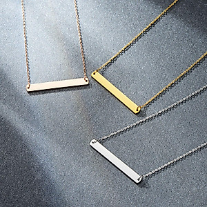 Zillaly Gold Silver Rose Gold Horizontal Bar Necklace Stainless Steel 18K Gold Plated Bar Necklace Ladies Adjustable Chain (White)