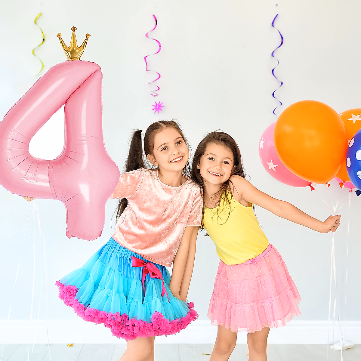 Gifloon Number 4 Balloon with Crown, Large number balloons 40 inch, 4th Birthday Party Decorations Supplies 4 Year Old Birthday Sign Decor, Pink