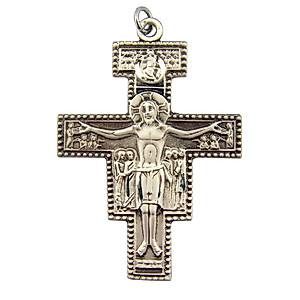 HMHReligiousMfg Sterling Silver Patron Saint Francis San Damiano Cross Crucifix, 2 Inch