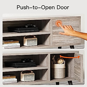 Retro TV Stand with Storage Cabinet for TVs up to 55 inch, TV Console for Media, Mid Century Modern TV Stand & Entertainment Center, Grey Wooden TV Stand for Living Room/Bedroom, Grey Wash, APRTS01G