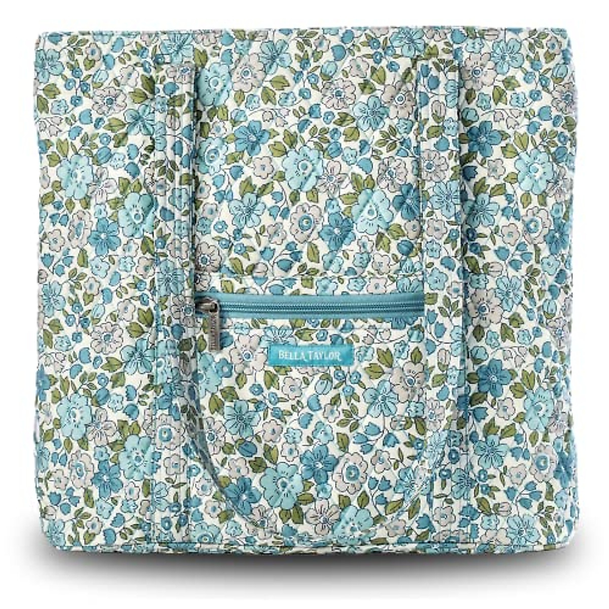 Bella Taylor Country Floral Feedsack Collection, Quilted Cotton Large Shoulder Tote Bag with Zipper for Women, Delicate Floral Blue