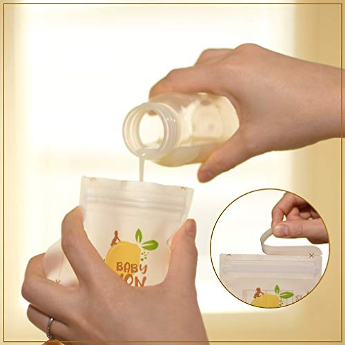 Baby Lemon Breast Milk Storage Bags with Spout - 8 oz, 100 Bags, Extra Thick, Leak Proof, Pre-sterilized, Ready to Use, BPA Free, Easy Write Material