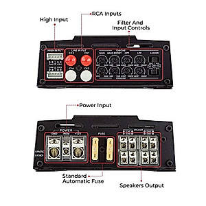 DS18 CANDY-X4B Amplifier in Black - Class D, 4 Channels, 1600 Watts Max, Digital, 2/4 Ohm - Don't Sacrifice Space for Power - Compact Mini Ampflier for Speakers in Car Audio System