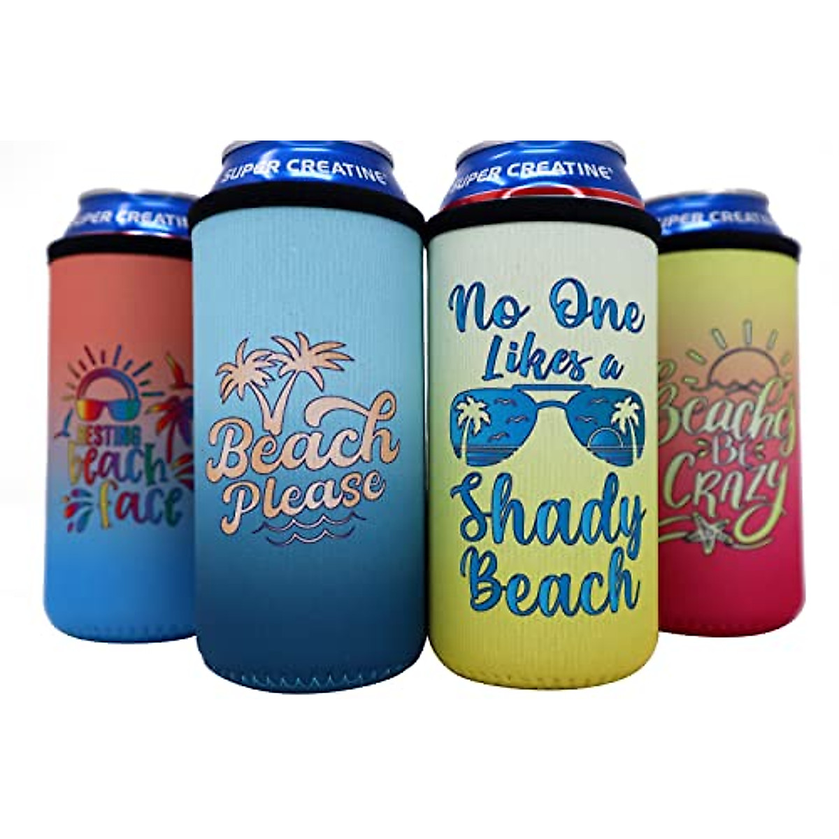 Beach Essentials Gifts for Women - Beach Accessories for Vacation Must Haves, Beach Themed Small Gifts for Women, Insulated 16 oz. Tall Can Cooler Sleeves, Funny Beach Coolies for Tallboy Cans