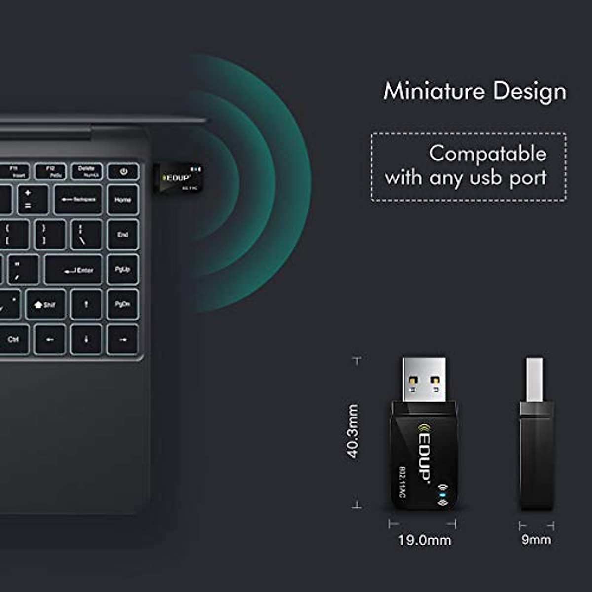 1300Mbps USB 3.0 Wireless WiFi Adapter for PC, USB Wi-Fi Dongle AC Mini Network Adapters 802.11ac 2.4GHz/5GHz Built-in Antenna for Windows 11/10/7/8/8.1/XP Mac OS 10.6-10.15