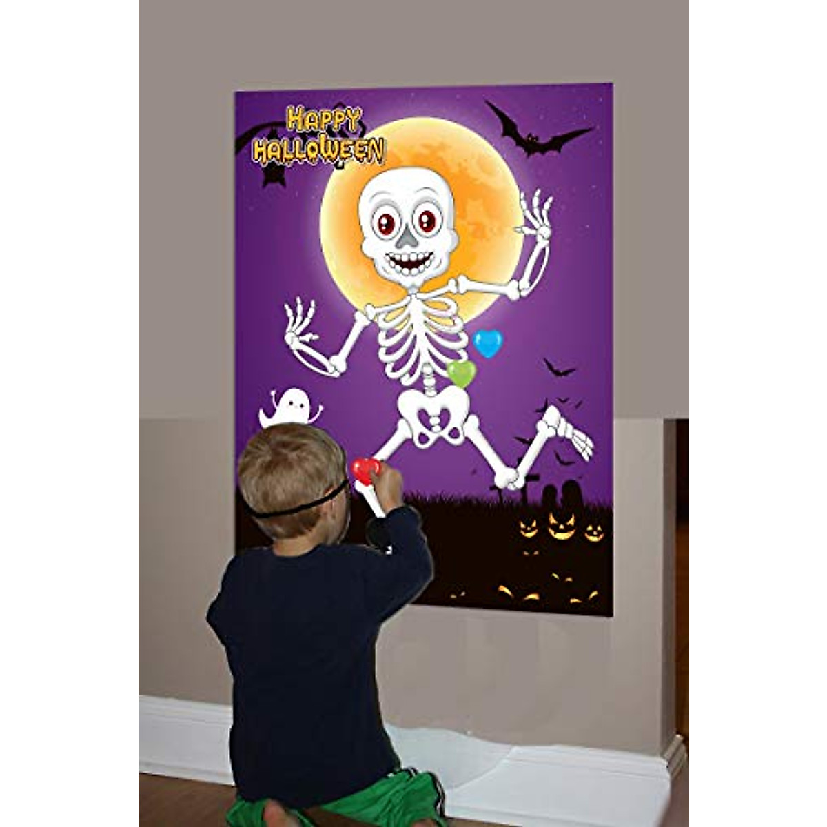 Funnlot Halloween Games for Kids Party Pin The Heart on The Mr.Bones Game Halloween Party Favors  Halloween Party Games Activities Halloween Pin The Tail Game