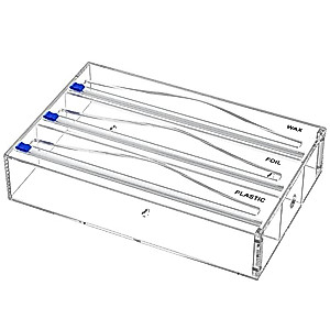 KDSKSC Tin Foil Organizer for Drawer with 12 Labels, Plastic Wrap Dispenser with Cutter, 3 in 1 Acrylic Aluminum Foil Holder, 2 Drawer Organizer for Kitchen Wrap Not Moldy | Visible | Fits 12" Roll