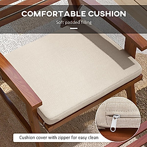 Outsunny 4 Piece Patio Furniture Set, 2 Chairs with Cushions & Ottomans, Outdoor Chair Set for 2 with Footstools, Slatted Acacia Wood Seat & Backrest, Cream White