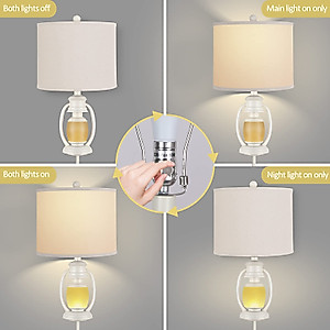 Hamucd White Coastal Standing Floor Lamps with LED Lantern Nightlight for Modern Farmhouse Living Room Bedroom