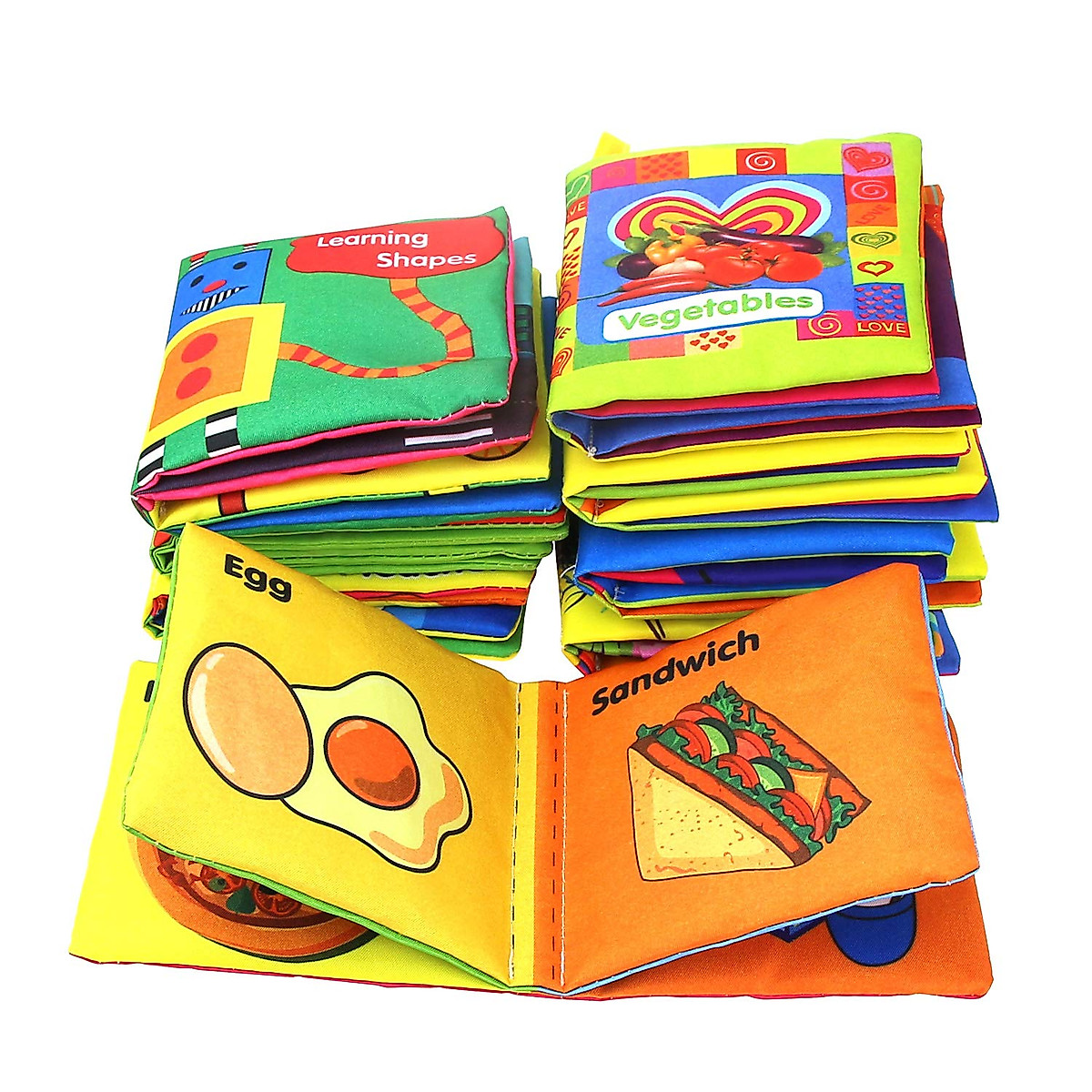 Coolplay Baby's First Non-Toxic Soft Cloth Book Set, Crinkle Books Friction with Rustling Sound - Pack of 8