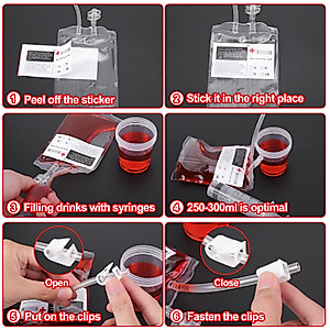 XANGNIER 41 Pcs Halloween Party Decorations Supplies Kit, Blood Bags for Drinks and Joke Urine Specimens Drink Cups with Syringe for Vampire Horror Theme Party,Medical School Nurse Graduation Decor
