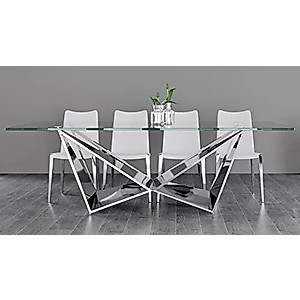 ZURI Modern Serra 94" Dining Table - Clear Glass with Polished Stainless Steel Base