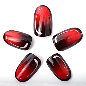 NOVO OVO Short Almond Oval Red To Black Ombre Comicbook Thick False Fake Press on Nails CARTOON NAIL Glossy Trendy Popart Opaque Stick on Acrylic Kit with Glue for Valentine's Day Spring