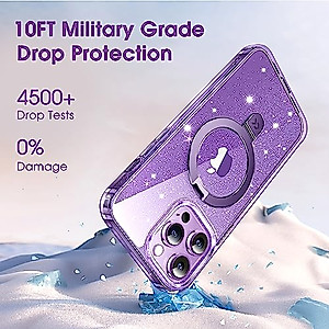 CASEKOO Genuine Official for iPhone 14 Pro Max Case with Magnetic Ring Stand [Compatible with MagSafe] [16FT Military-Grade Protection] Shockproof Twinkle Star Phone Grip Cover 6.7'', Sparkle Purple