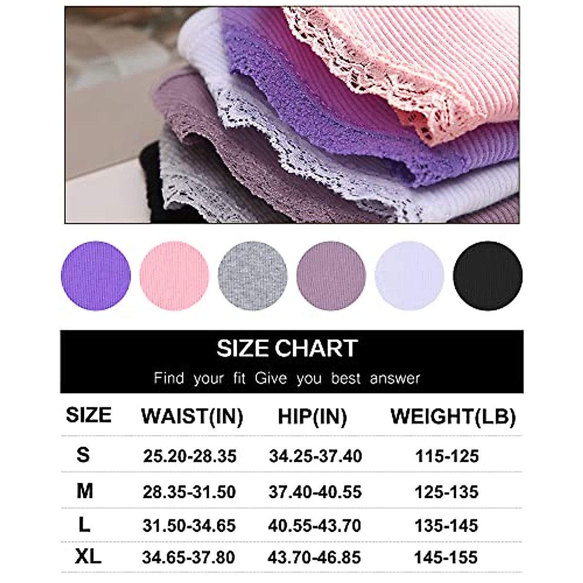 FINETOO Adjustable G String Thongs for Women Cotton Underwear Low Rise T-back Sexy Tangas Lace Trim Breathable 6 Pack S-XL