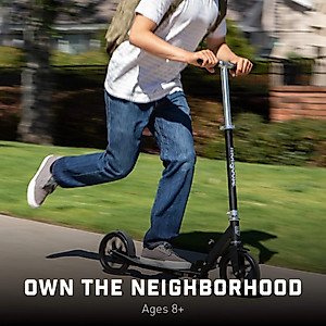 Mongoose Trace 200 Kick Scooter for Youth Adult Boys and Girls, Lightweight, Quick-Release & Easy Folding Scooter, With 202mm Wheels, Kickstand, Black/Red