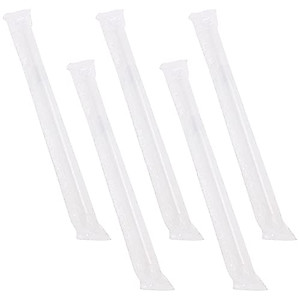 Mini Skater 8.26 inch Plastic Clear Thick Drinking Straws Individually Wrapped PP Material Flexible Drinks Straws for Milkshake Bubble & Tea Soda Smoothies,Pack of 100