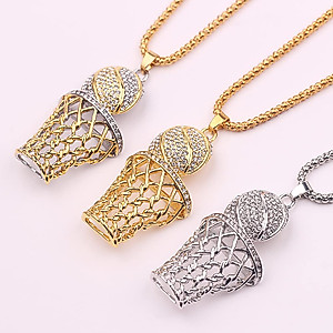 COLORFUL BLING 14k Gold Hiphop Rhinestone Basketball Necklace Punk Basketball Chain Box Pendant Necklace Sports Rock Necklace for Men Women - Silver
