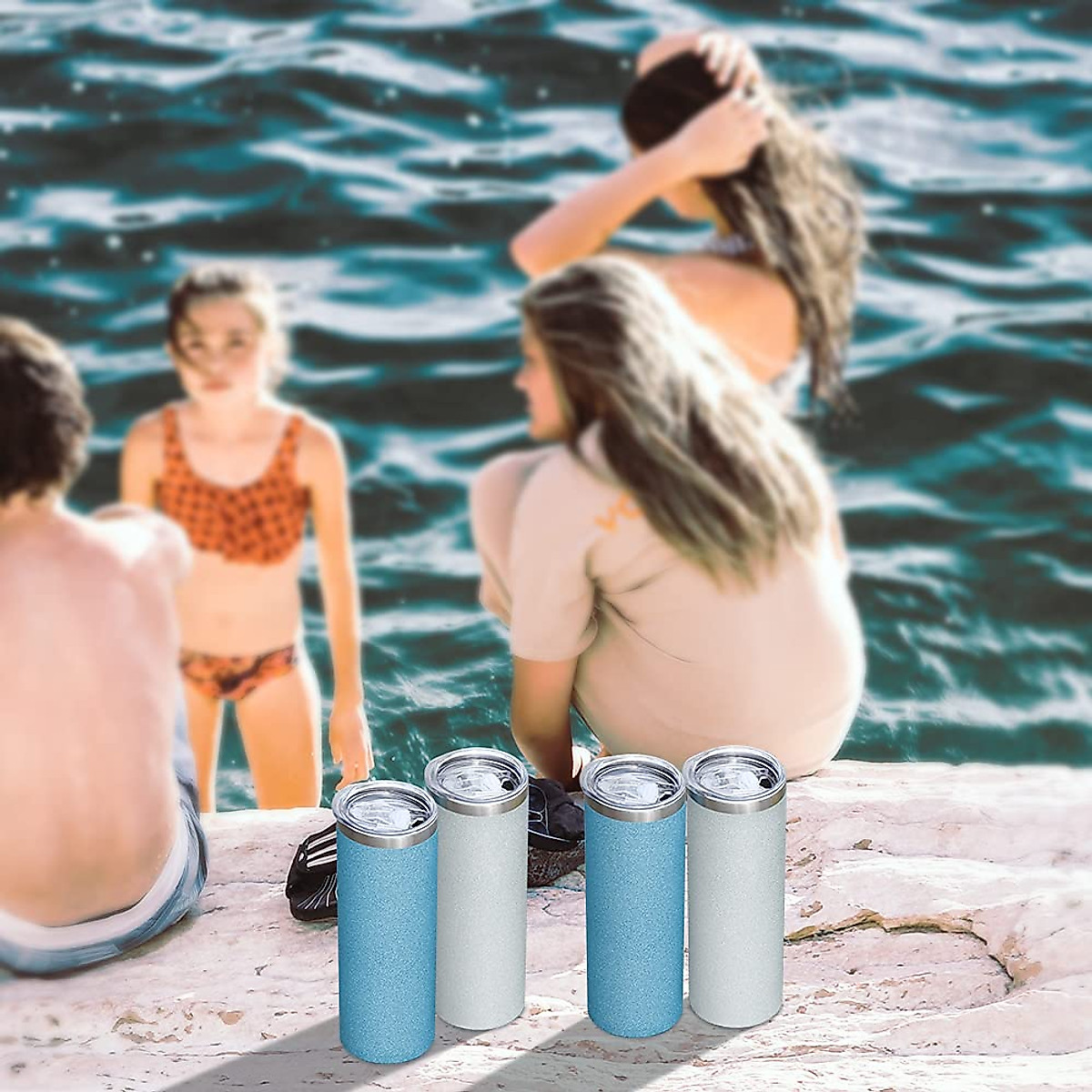 AGH 20 oz Sublimation Tumblers Glitter Tumbler Set, 4 pack Insulated Skinny Tumblers Bulk with Lid and Metal Straw, Stainless Steel Double Wall Coffee Mug for Iced Hot Drinks, Beverages