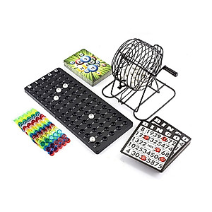 Kovot Complete Bingo Set | includes Metal Cage, (75) Numbered Balls, Master Board, (50) Bingo Cards, (400) Color Chips + Bonus Travel Calling Cards