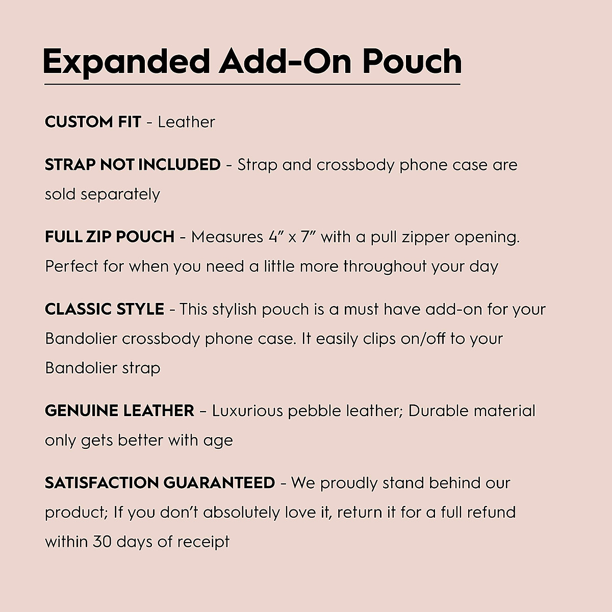 Bandolier Expanded Zip Pouch - Black/Silver - Phone Case & Strap Sold Separately