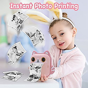Instant Print Camera for Kids,Zero Ink Kids Camera with Print Paper,Selfie Video Digital Camera with HD 1080P 2.4 Inch IPS Screen,3-14 Years Old Children Toy Learning Camera for Birthday,Chistmas-Pink