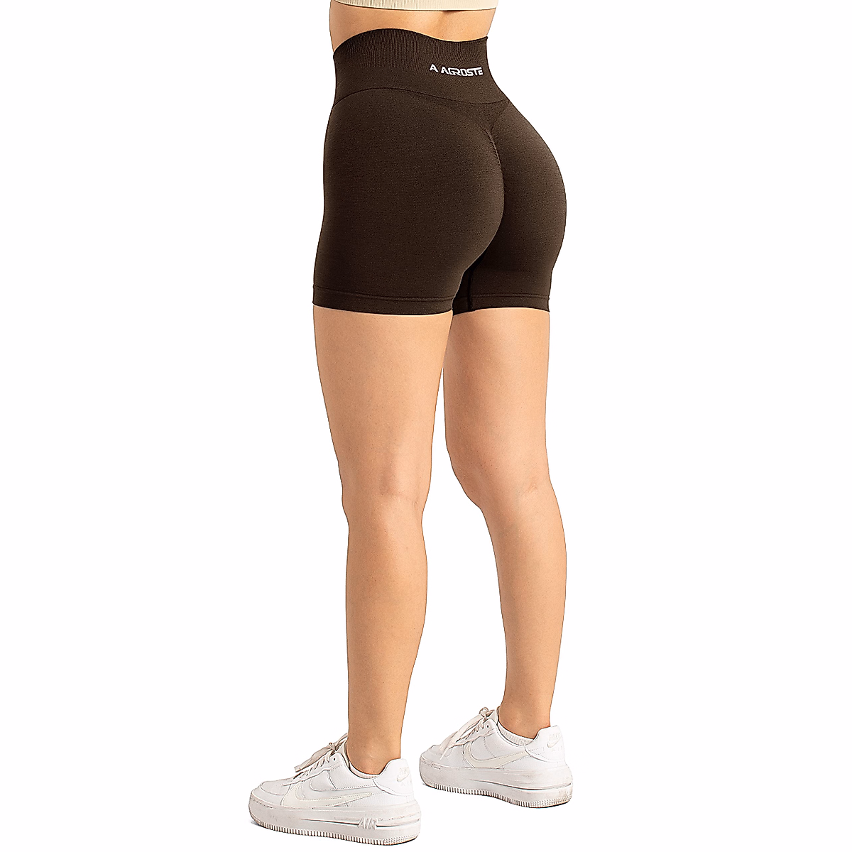 A AGROSTE Women 3.6" Intensify Workout Shorts with Pockets Seamless Scrunch Butt Lifting Gym Shorts High Waist Yoga Shorts