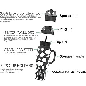 Coldest 40 oz Tumbler with Handle and Straw - 100% Leak Proof Insulated Tumbler with Lid and Straw (3 Lids) - Stainless Steel Tumblers for Women & Men - Cup Holder Friendly Base, 46 oz (Baby Cow)