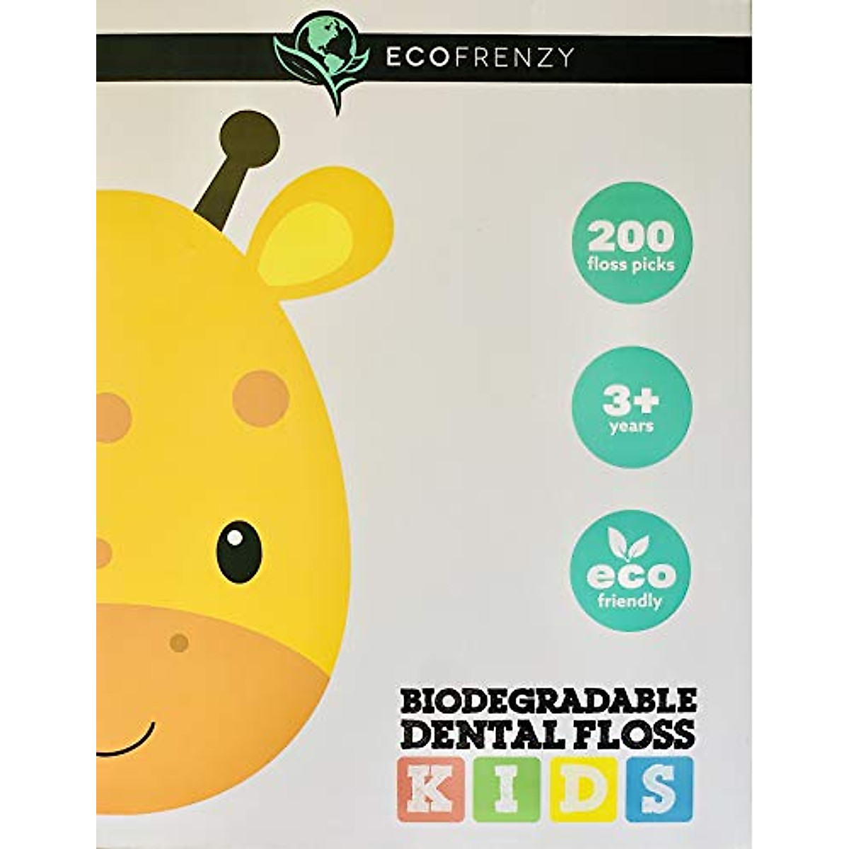 EcoFrenzy Kids Floss Picks 200 COUNT (4 packs of 50 Flossers) - BIODEGRADABLE Cornstarch - Strawberry Flavored