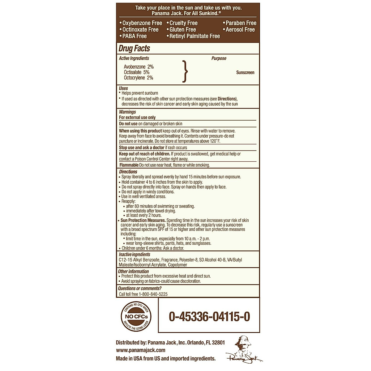 Panama Jack Continuous Spray Sunscreen, Spf 15, 5.5 Ounce