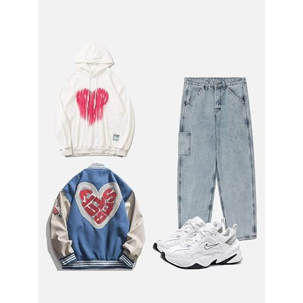 Aelfric Eden Men's Letter Foaming Love Print Varsity Jacket Vintage Graphic Baseball Jacket Unisex Coats Streetwear