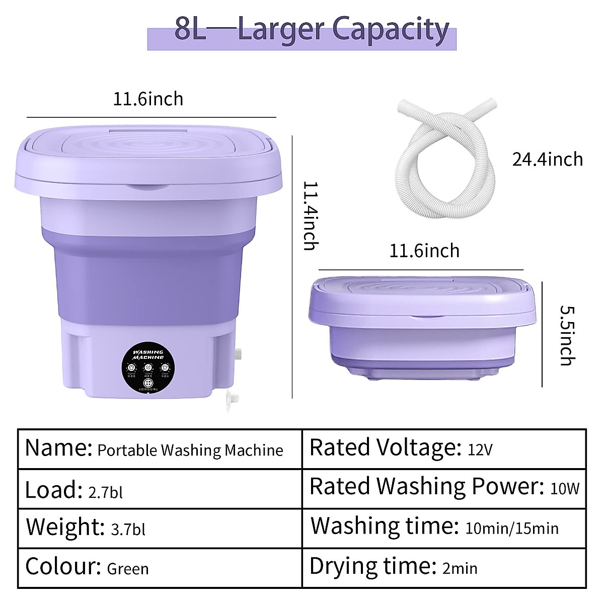 Portable Washing Machine,8L Foldable Mini Washing Machine,FOVXYVO Portable Washer for Underwear,Socks,Baby Clothes,Towels,Pet Items,Apartment,Hotel,RV,Home,Dormitory,Camping,Sickroom,Purple