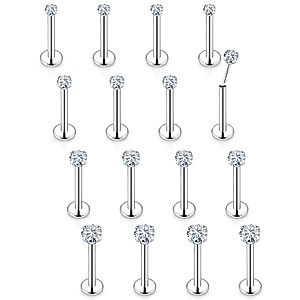 Xnsjeyy 20G Threadless Lip Rings Surgical Steel Flat Back Stud Earrings Labret Jewelry Nose Medusa Monroe Snake Bite Lip Ring Tragus Helix Cartilage Earrings Piercing Jewelry for Women Men Silver 7MM