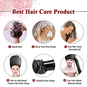 Bonnet Hood Hairdryer Attachment - Upgraded Hair Dryer Bonnet with Chin Strap and Longer Extended Hose More Easy to Enjoy Styling, Curling and Hair Deep Conditioning, Free Carrying Case Hooded Dryer.
