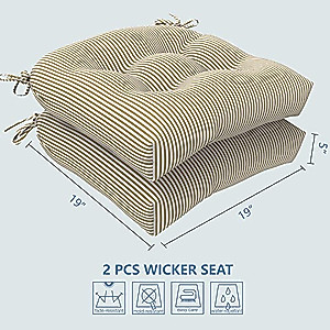 LVTXIII Outdoor Seat Cushions Seasonal Tufted Chair Cushions, Patio Chair Pads for Dining Chairs, Office Armchairs and Garden Furniture Decoration (Round Back, 19”x19”x5”, Stripe Beige, 2 Pack)