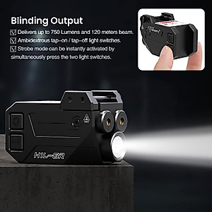 Votatu H1L-GR Shockproof Pistol Laser Light Combo, 750 Lumen Green Laser Light Combo for Pistol, Red Green for Handgun Picatinny Mount, Magnetic Rechargeable Laser Light