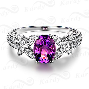 Unique Fashion 1.5ct Brazilian Amethyst Gemstone Real Diamond 14K White Gold Engagement Wedding Promise Ring for Women