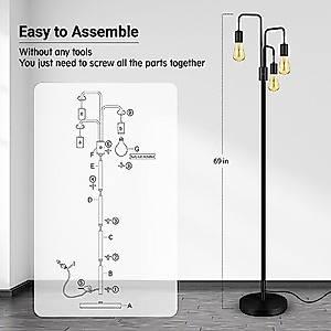 BoostArea Industrial Floor Lamp for Living Room,Modern Standing Lamp Stand Up Lamp with 3 Light, Bulbs Not Included,Simple Design Floor Lamp for Bedroom, Living Room, Office, Kids Room, Reading