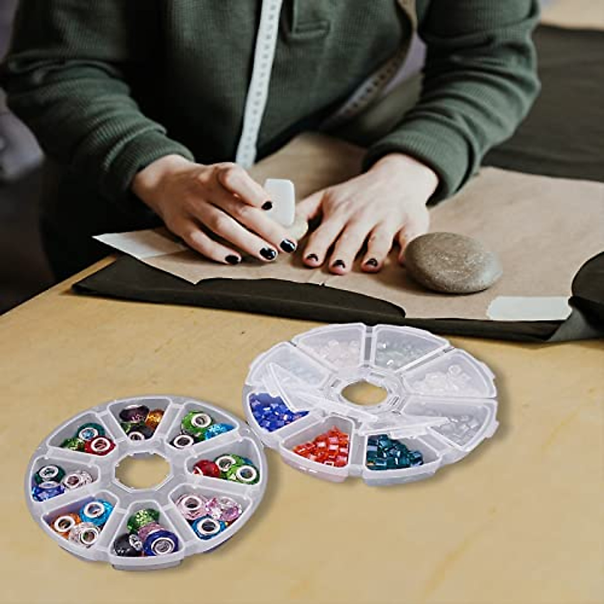 WOPODI 4 Pieces Round 8 Compartments Divider Storage Box, Clear Plastic Organizer Container Separate Cover Compartment Boxes for Jewelry Beads Earring Fishing Hook Box Pill Case Sticker Storage
