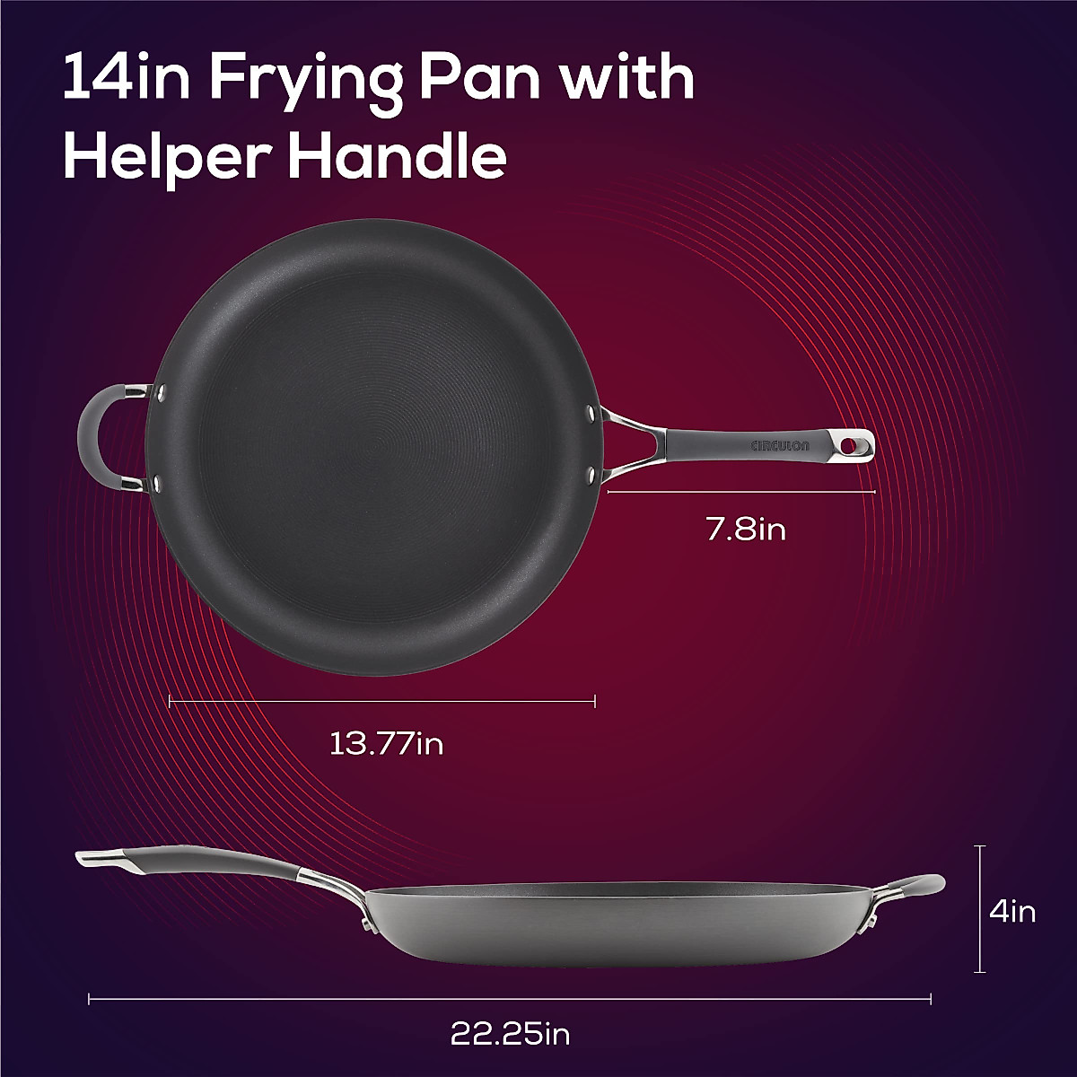Circulon Radiance Deep Hard Anodized Nonstick Frying Pan - 12 Inch, Gray & 83906 Radiance Hard Anodized Nonstick Frying Pan with Helper Handle - 14 Inch, Gray