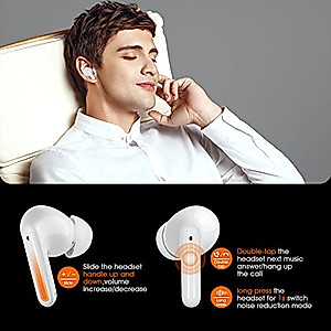 GQ ONE Noise Cancelling Wireless Earbuds, in-Ear Headphones, Touch Control, Bluetooth 5.3 IP55 Waterproof, Wireless Charging, Built Triple Mic, 35H Playtime, for iPhone & Android Sweat Resistant White