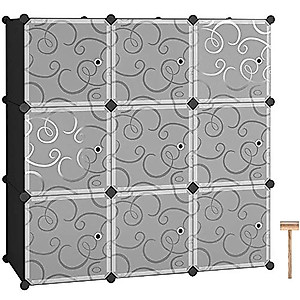 Beyamis Cube Storage 9-Cube Closet Organizer Storage Shelves Cubes Organizer DIY Closet Cabinet with Doors,White and Black Color