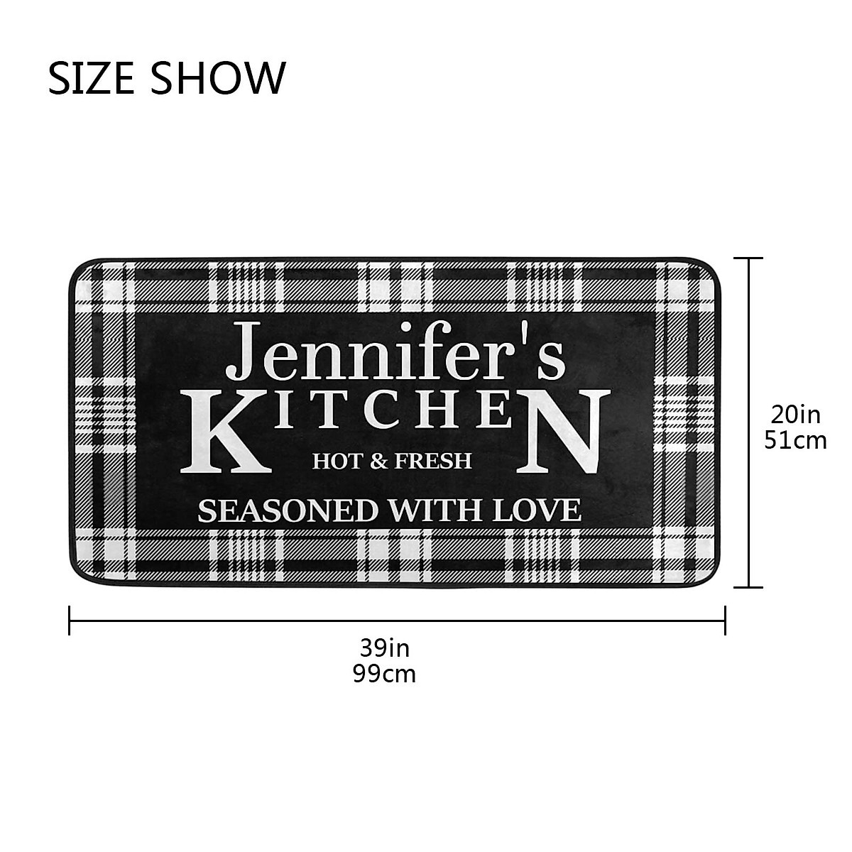 White Buffalo Plaid Custom Kitchen Rugs Non Slip Kitchen Floor Mats Cushioned Personalized Kitchen Mats and Rugs Anti Fatigue Mats for Bathroom Laundry Room Standing Home - 39x20 IN Seasoned Love