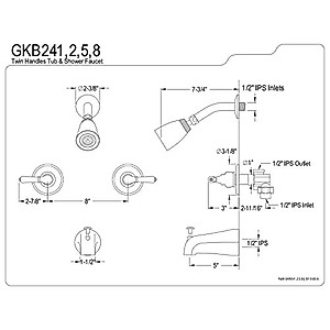 Kingston Brass GKB248 Magellan Tub and Shower Faucet with Two Handles, Brushed Nickel 11.68 x 8 x 7.38