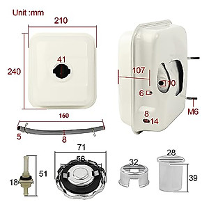 Wai Danie 17510-ZE1-030ZA Fuel Tank Gas Tank Compatible with Honda GX140 GX160 GX200 5.5 HP 6.5 HP Engine Water Pump Pressure Washer with Petcock Gas Cap Filter