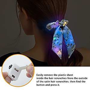 Neon Light Up Bow Scrunchies for Girls, Cute Led Hair Scrunchie Ponytail Holders Scarf Hair Ties Women Rave Accessories Glow in the Dark Party Favors Supplies Birthday Halloween Christmas 6 Pack