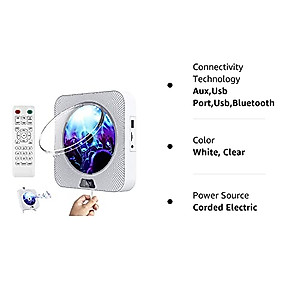 Portable CD Player with Bluetooth, Wall Mountable CD Player with Dust Cover,FM Radio,Built-in Speakers,USB Port,AUX Input,LCD Display