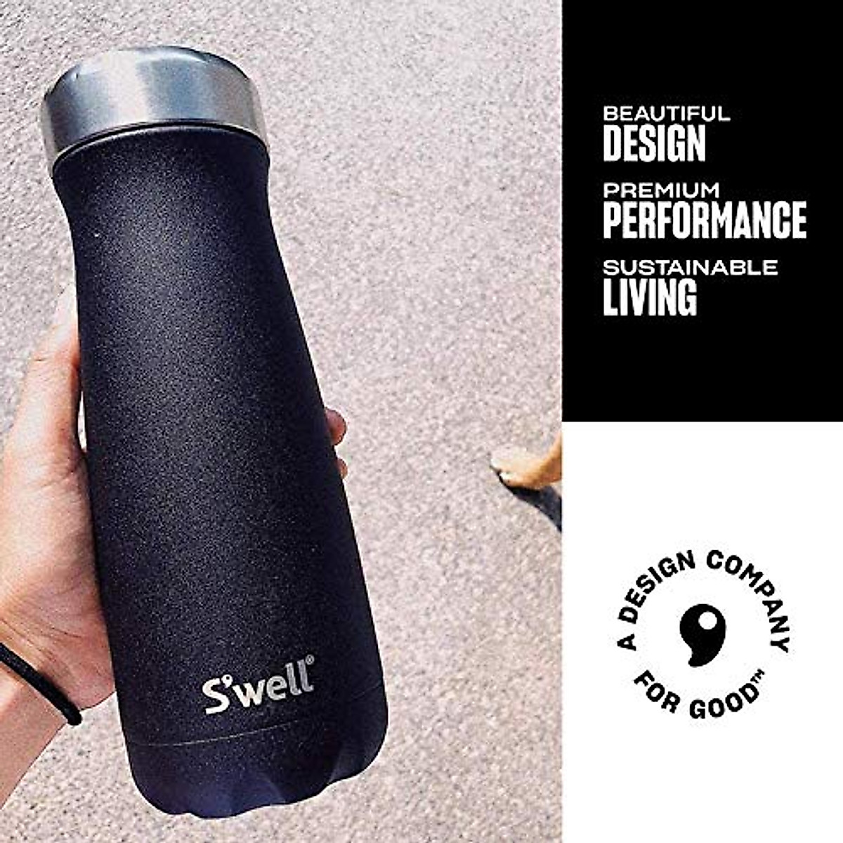 S'well Stainless Steel Traveler-20 Fl Oz-Onyx Triple-Layered Vacuum-Insulated Travel Mug Keeps Coffee, Tea and Drinks Cold for 36 Hours and Hot for 15-BPA-Free Water Bottle, 20 oz